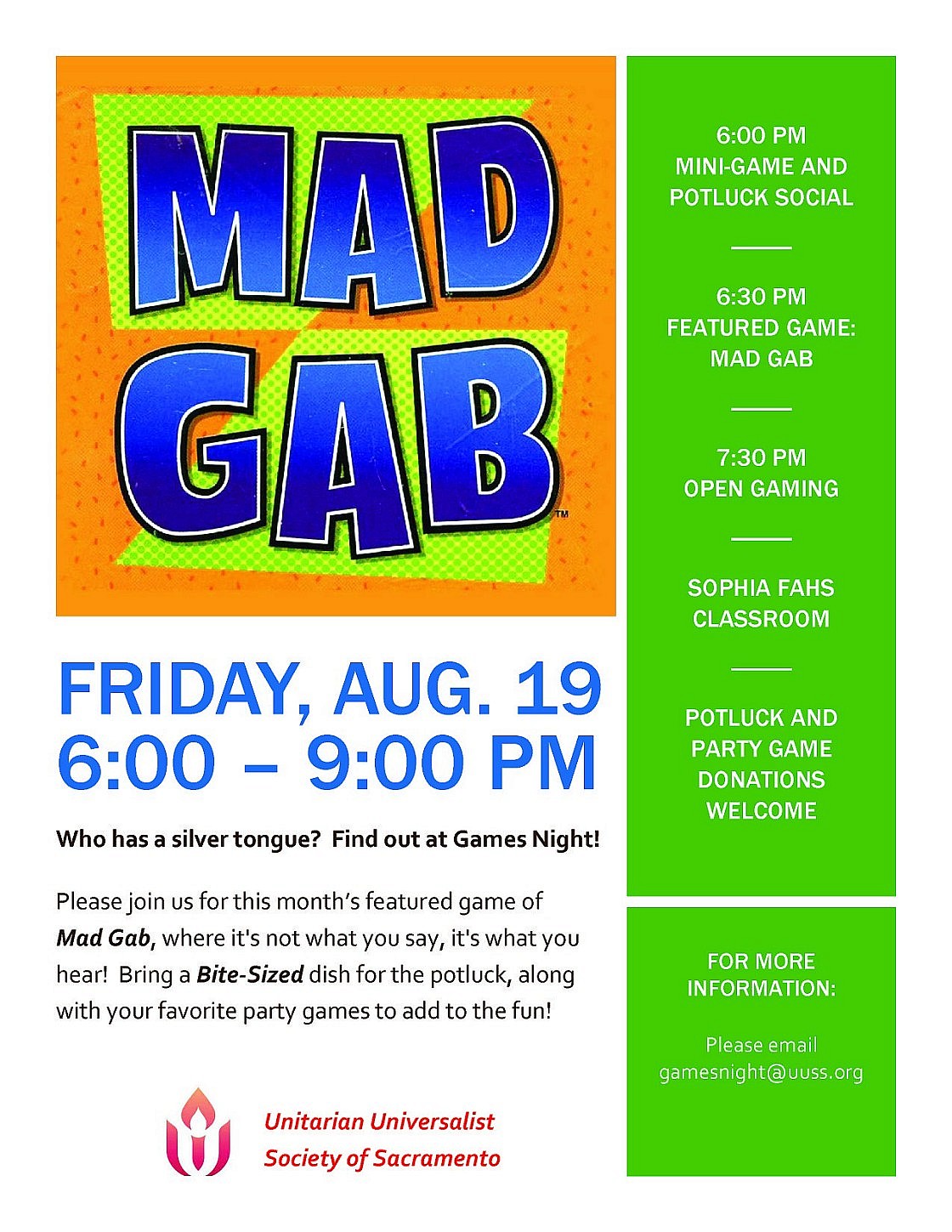 Join us for Mad Gab! Games Night Fri. 8/19 @ 6 PM – UUSS – A Sacramento ...